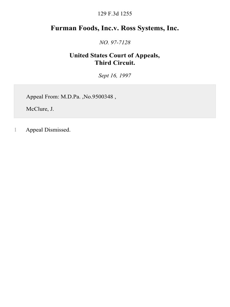 Furman Foods, Inc.v. Ross Systems, Inc, 129 F.3d 1255, 3rd Cir. (1997 ...