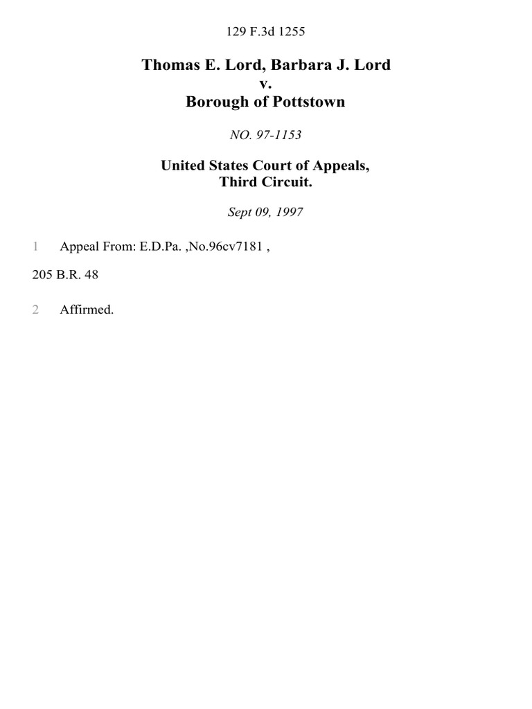 Thomas E. Lord, Barbara J. Lord v. Borough of Pottstown, 129 F.3d 1255 ...