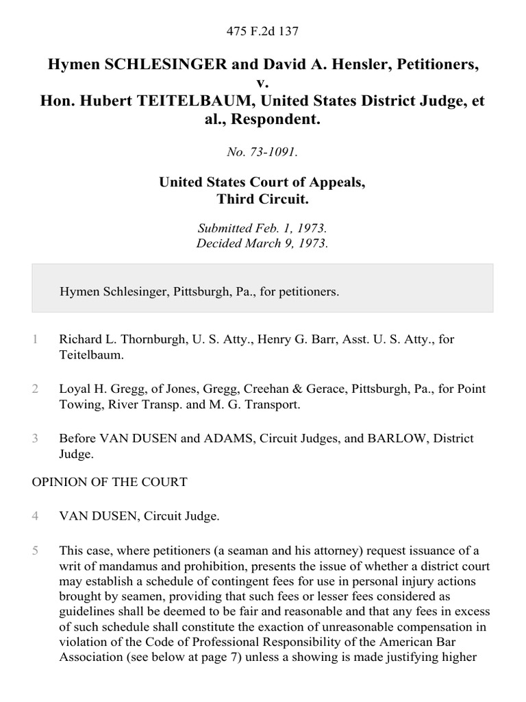 Hymen Schlesinger and David A. Hensler v. Hon. Hubert Teitelbaum ...