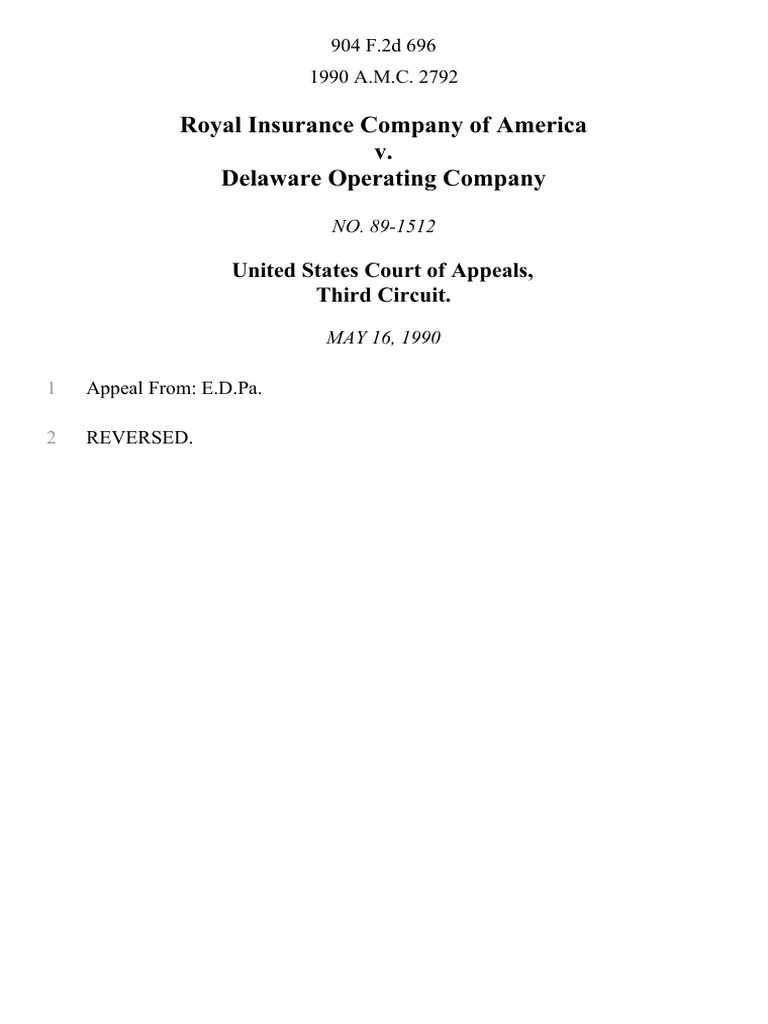 Royal Insurance Company of America v. Delaware Operating Company, 904 F ...