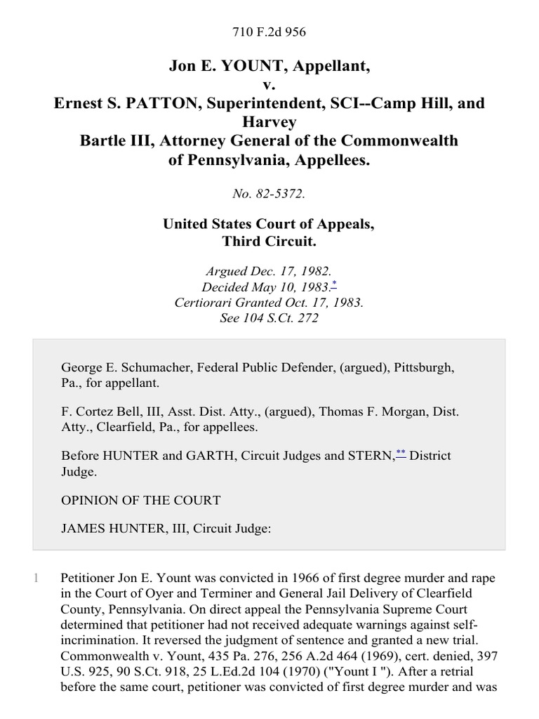 Jon E. Yount v. Ernest S. Patton, Superintendent, Sci - Camp Hill, and ...