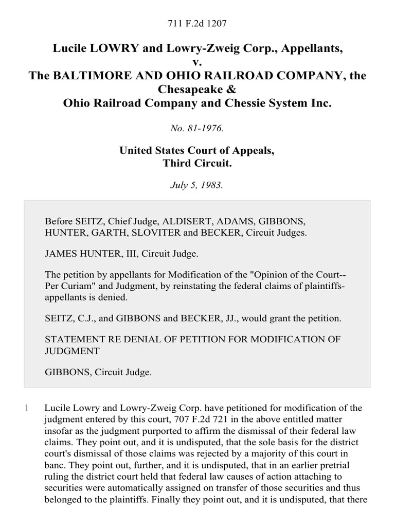 Lucile Lowry and Lowry-Zweig Corp. v. The Baltimore and Ohio Railroad ...