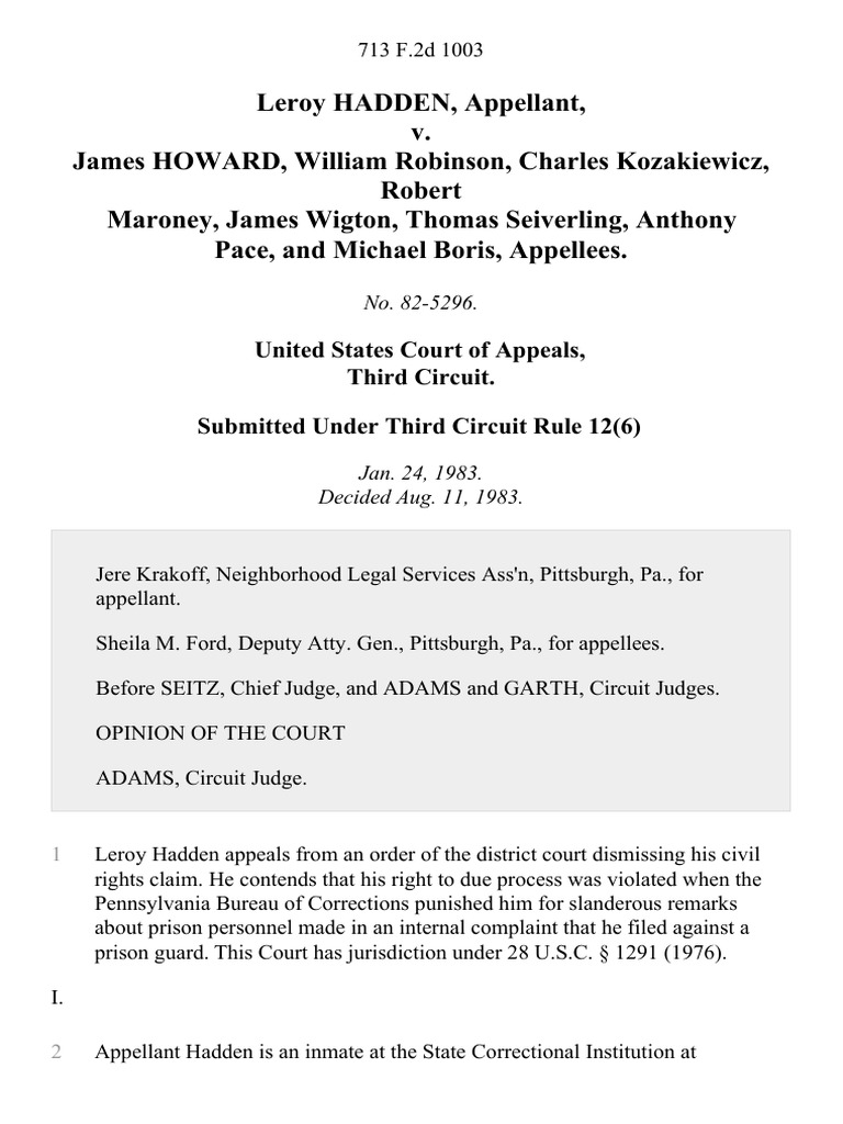 Leroy Hadden v. James Howard, William Robinson, Charles Kozakiewicz ...