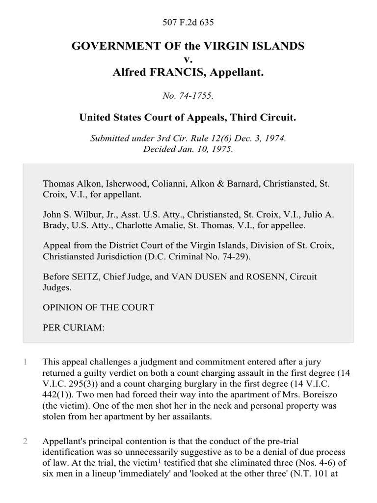 Government of The Virgin Islands v. Alfred Francis, 507 F.2d 635, 3rd ...