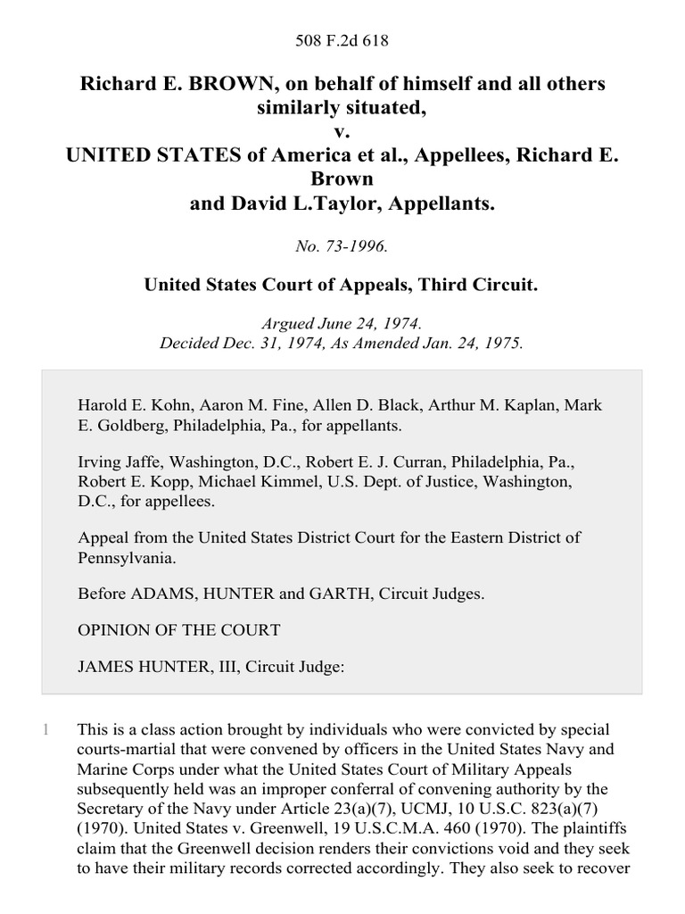 Richard E. Brown, On Behalf of Himself and All Others Similarly ...