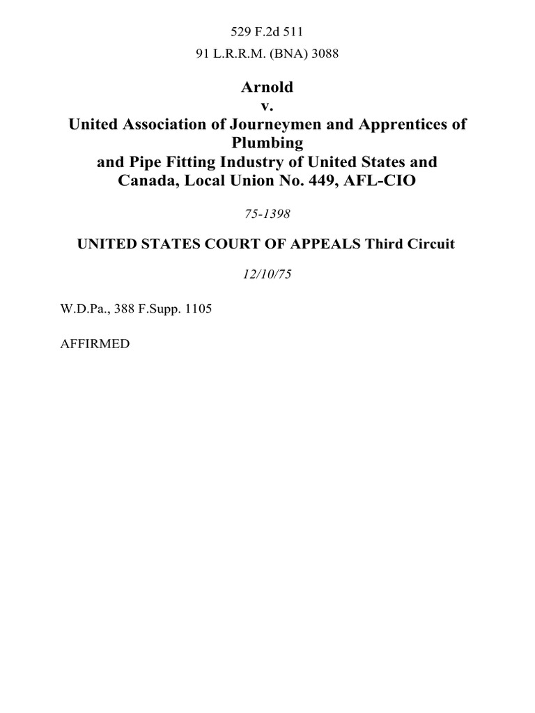 Arnold v. United Association of Journeymen and Apprentices of Plumbing ...