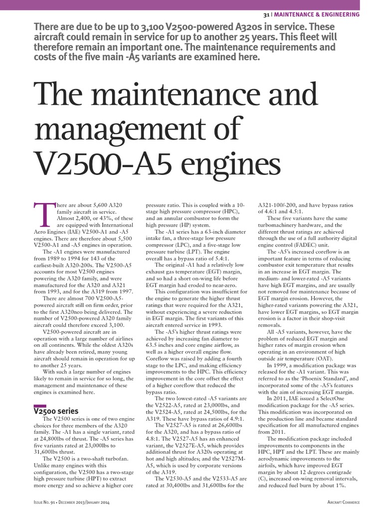 The Maintenance and Management of V2500-A5 Engines | PDF | Propulsion ...