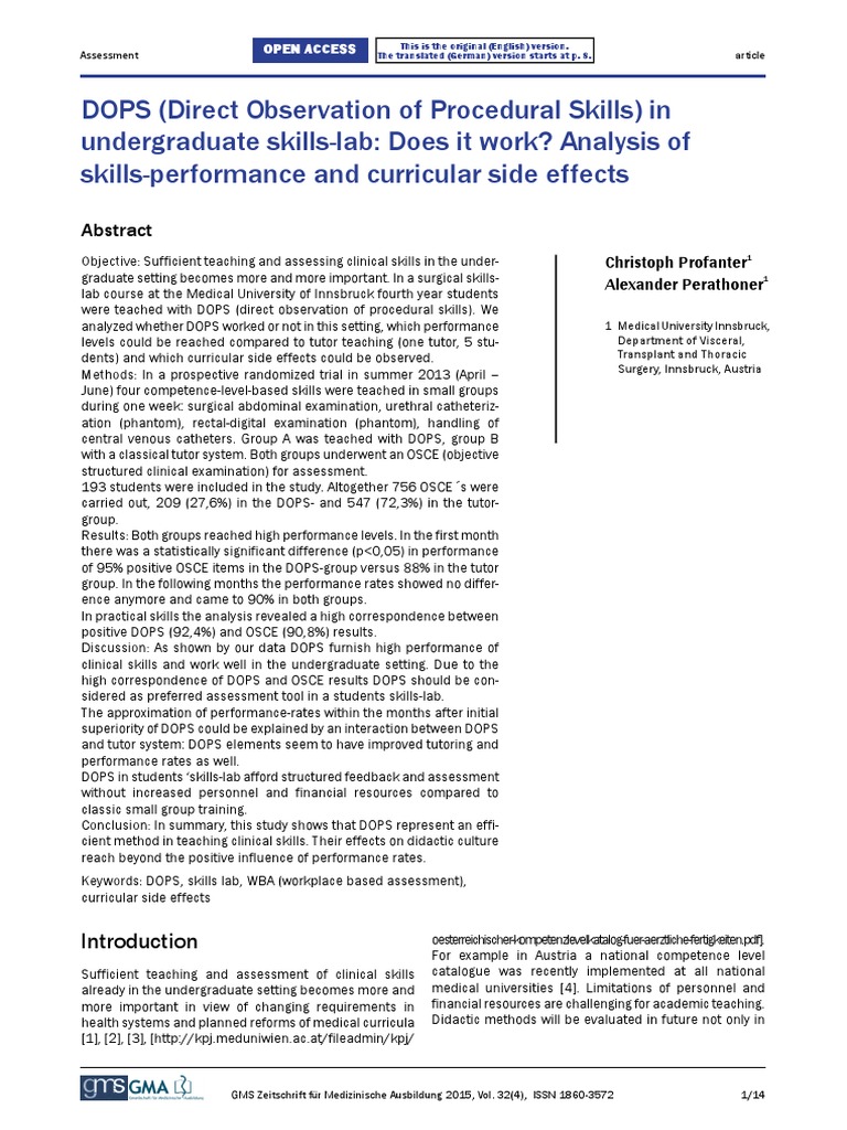 DOPS in Undergraduate Skills-Lab | PDF | Tutor | Educational Assessment