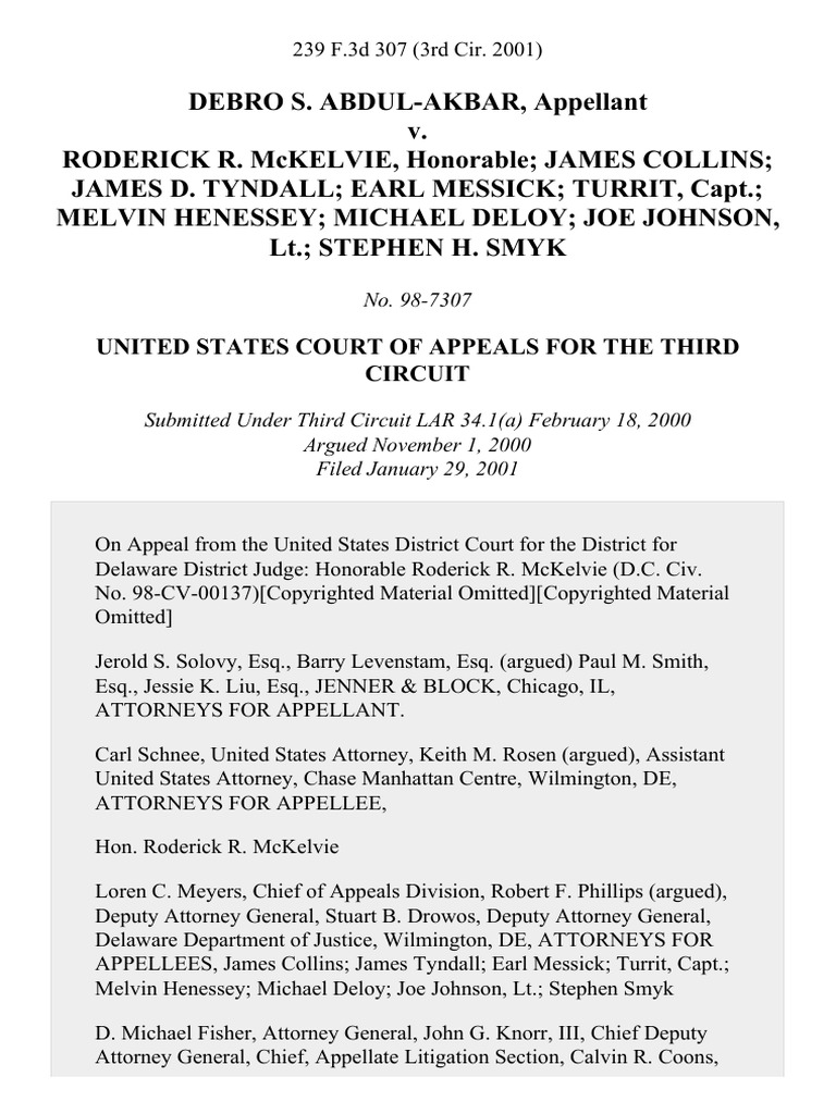 Debro S. Abdul-Akbar v. Roderick R. McKelvie Honorable James Collins ...