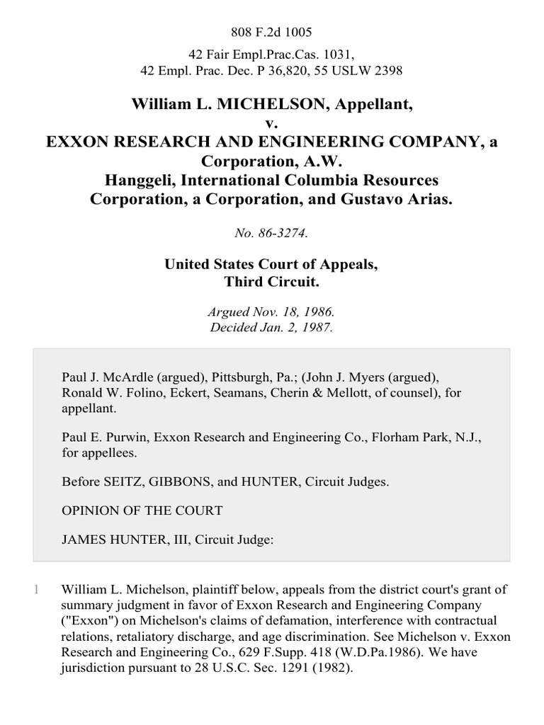 William L. Michelson v. Exxon Research and Engineering Company, a ...
