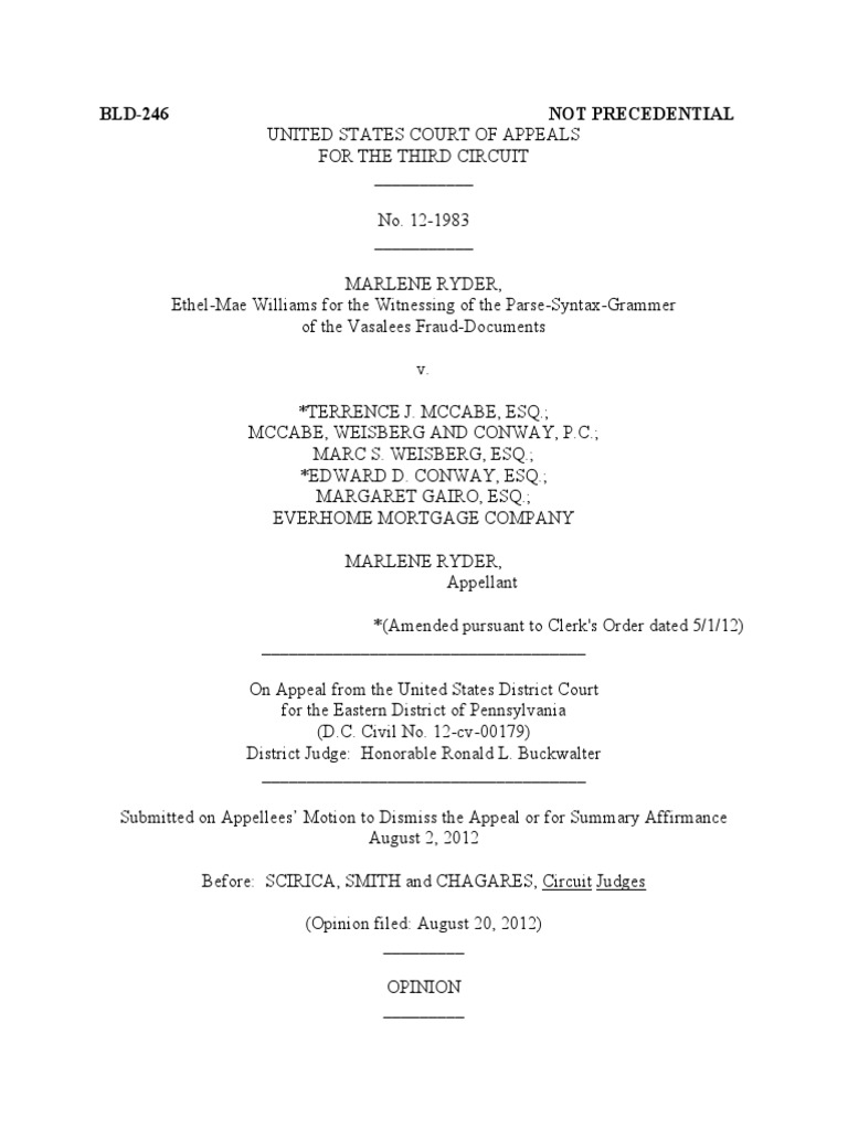 Marlene Ryder v. Terrence McCabe, 3rd Cir. (2012) | PDF | Complaint ...