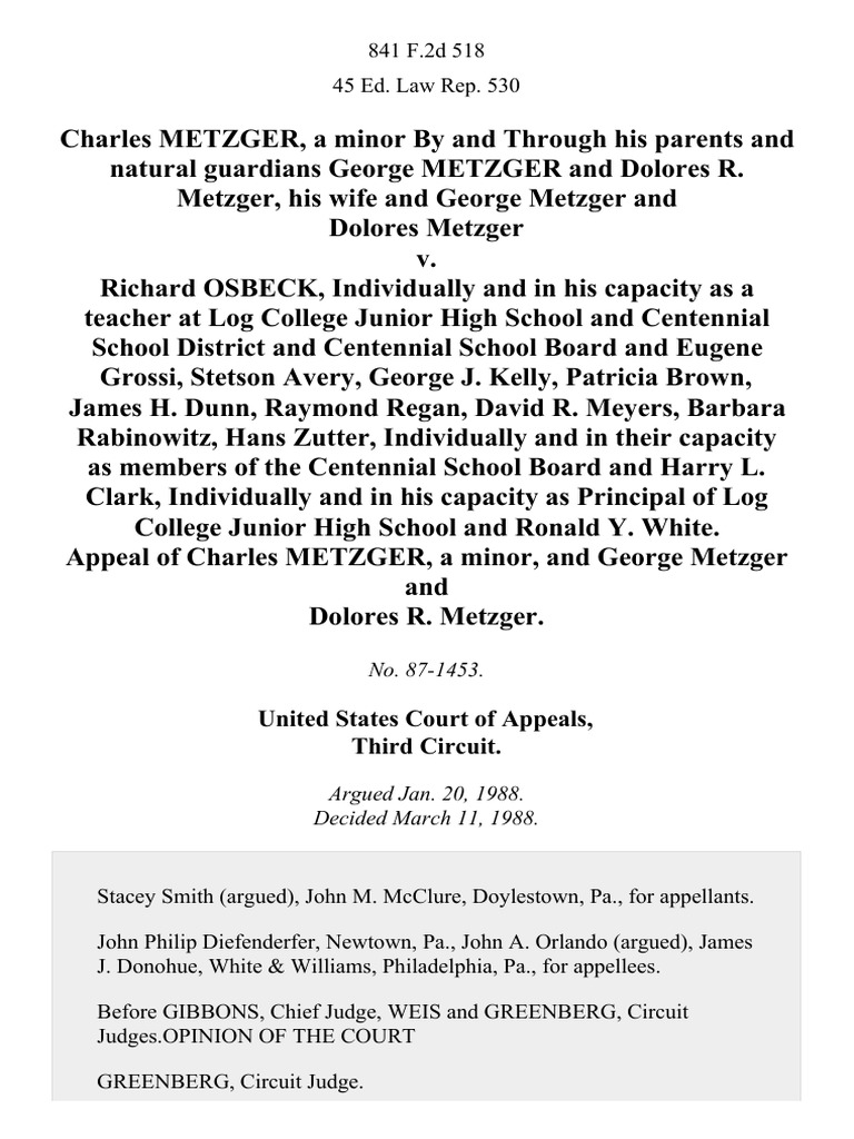 Metzger v. Osbeck: School Injury Appeal | PDF | Tort | Supreme Court Of ...