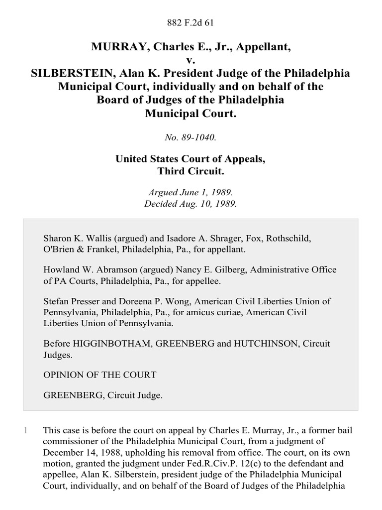 Murray, Charles E., Jr. v. Silberstein, Alan K. President Judge of the ...