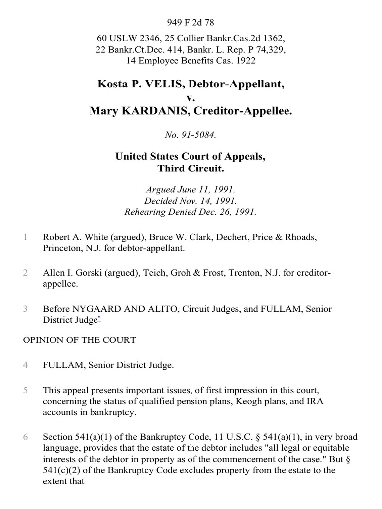 Kosta P. Velis, Debtor-Appellant v. Mary Kardanis, Creditor-Appellee ...