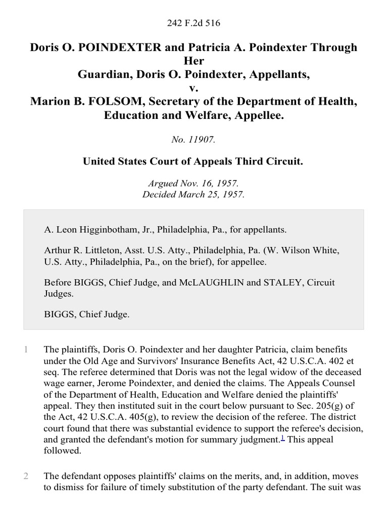 Doris O. Poindexter and Patricia A. Poindexter Through Her Guardian ...