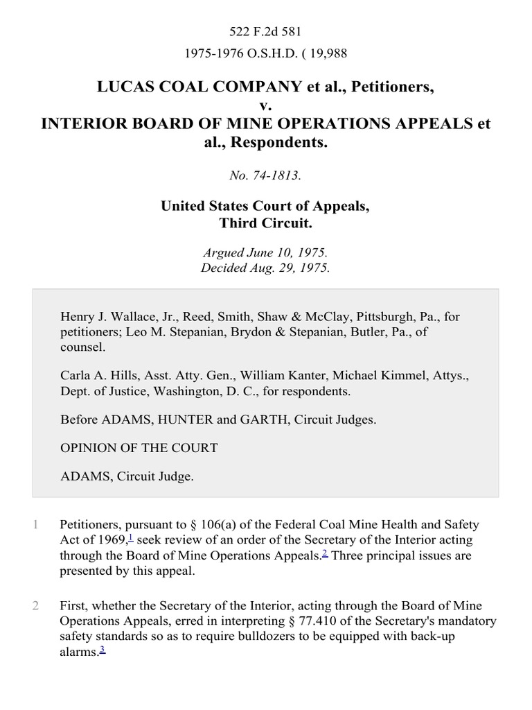 Lucas Coal Company v. Interior Board of Mine Operations Appeals, 522 F ...