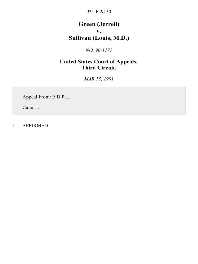 Green (Jerrell) v. Sullivan (Louis, M.D.), 931 F.2d 50, 3rd Cir. (1991 ...