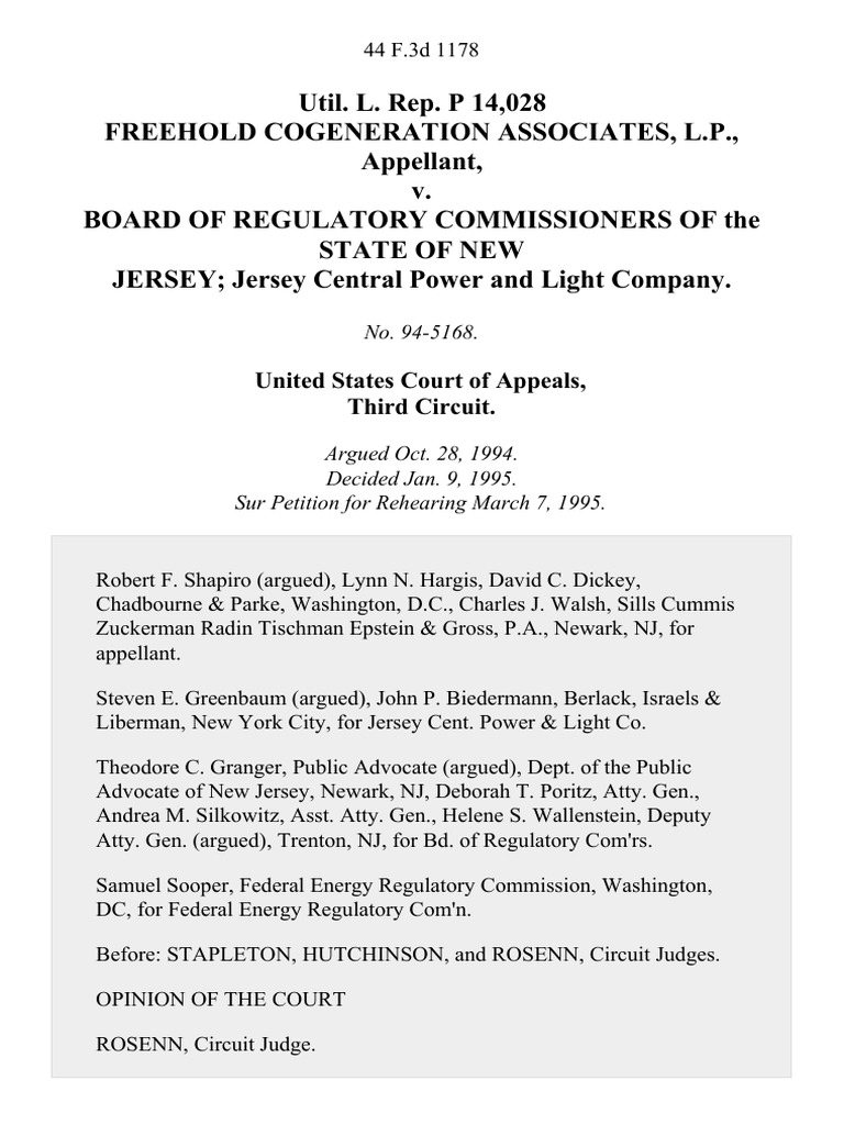 Util. L. Rep. P 14,028 Freehold Cogeneration Associates, L.P. v. Board ...