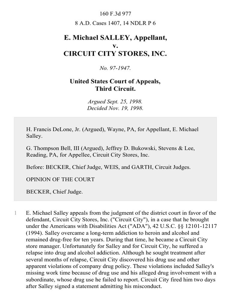 E. Michael Salley v. Circuit City Stores, Inc, 160 F.3d 977, 3rd Cir ...