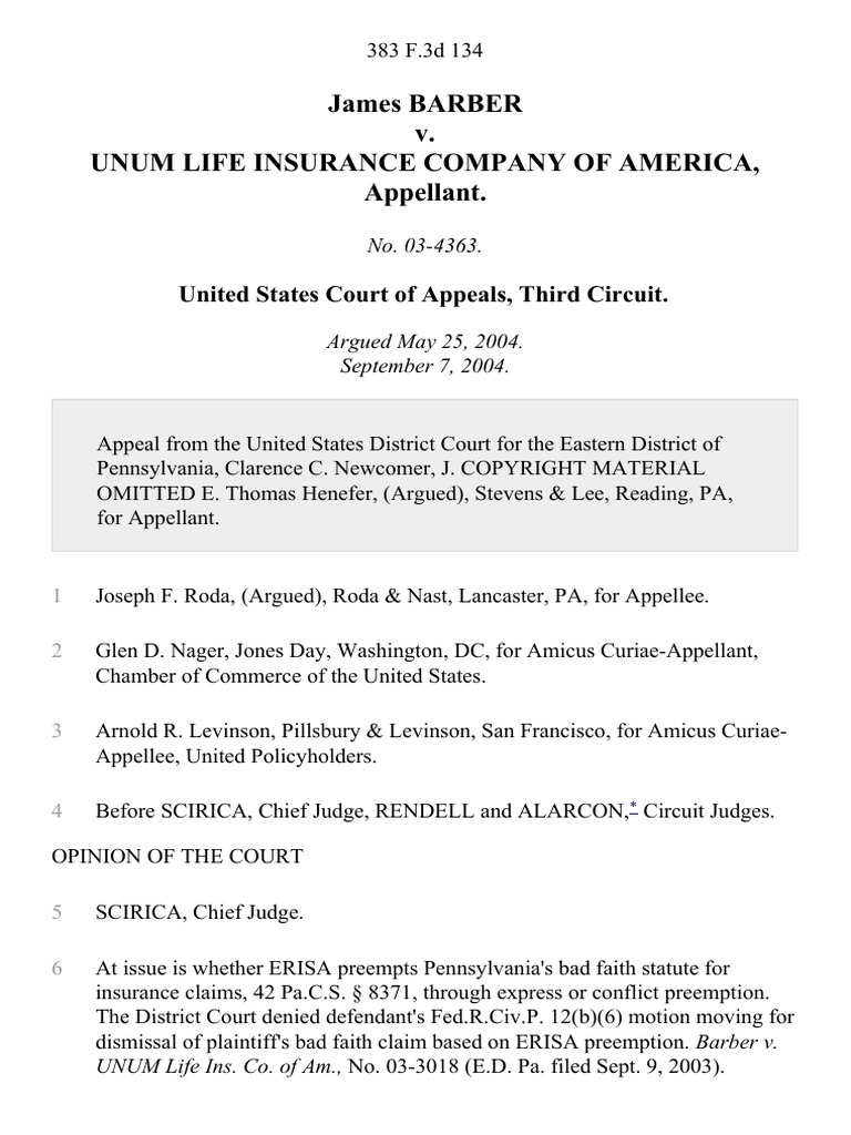 James Barber v. Unum Life Insurance Company of America, 383 F.3d 134 ...