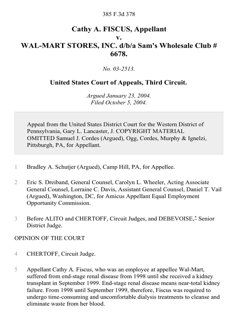 Cathy A. FISCUS, Appellant v. WAL-MART STORES, INC. D/b/a Sam's ...