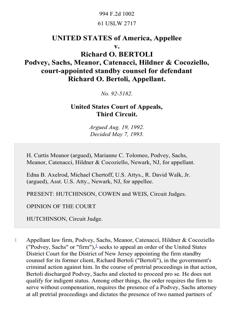 United States v. Richard O. Bertoli Podvey, Sachs, Meanor, Catenacci ...