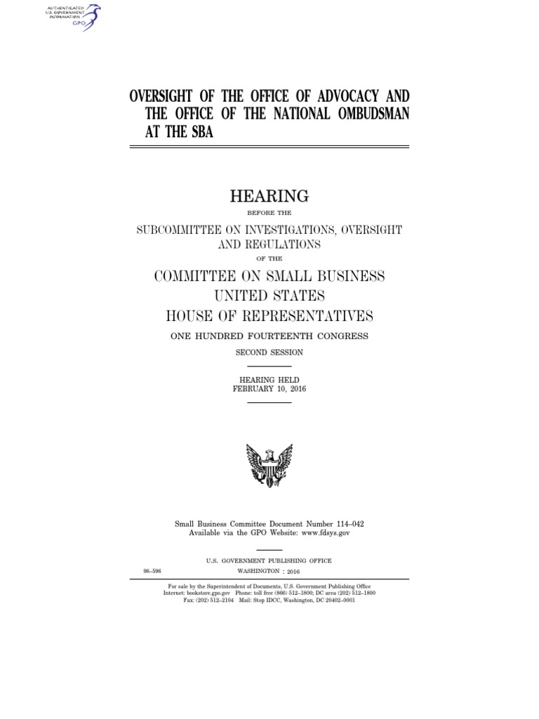House Hearing, 114TH Congress - Oversight of The Office of Advocacy and ...