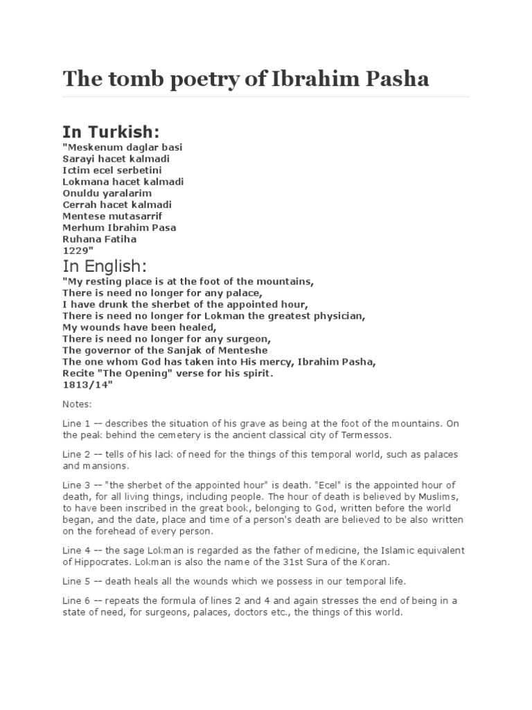 The Tomb Poetry of Ibrahim Pasha | PDF