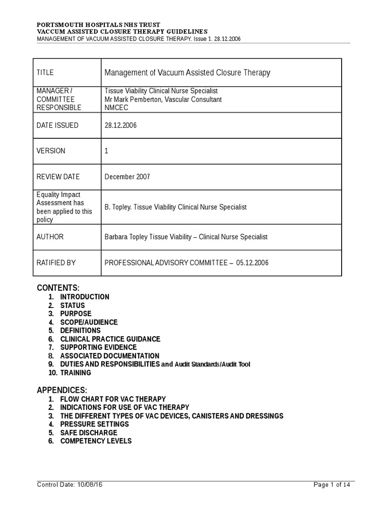 VAC Therapy Management Guidelines | PDF | Wound | Nursing