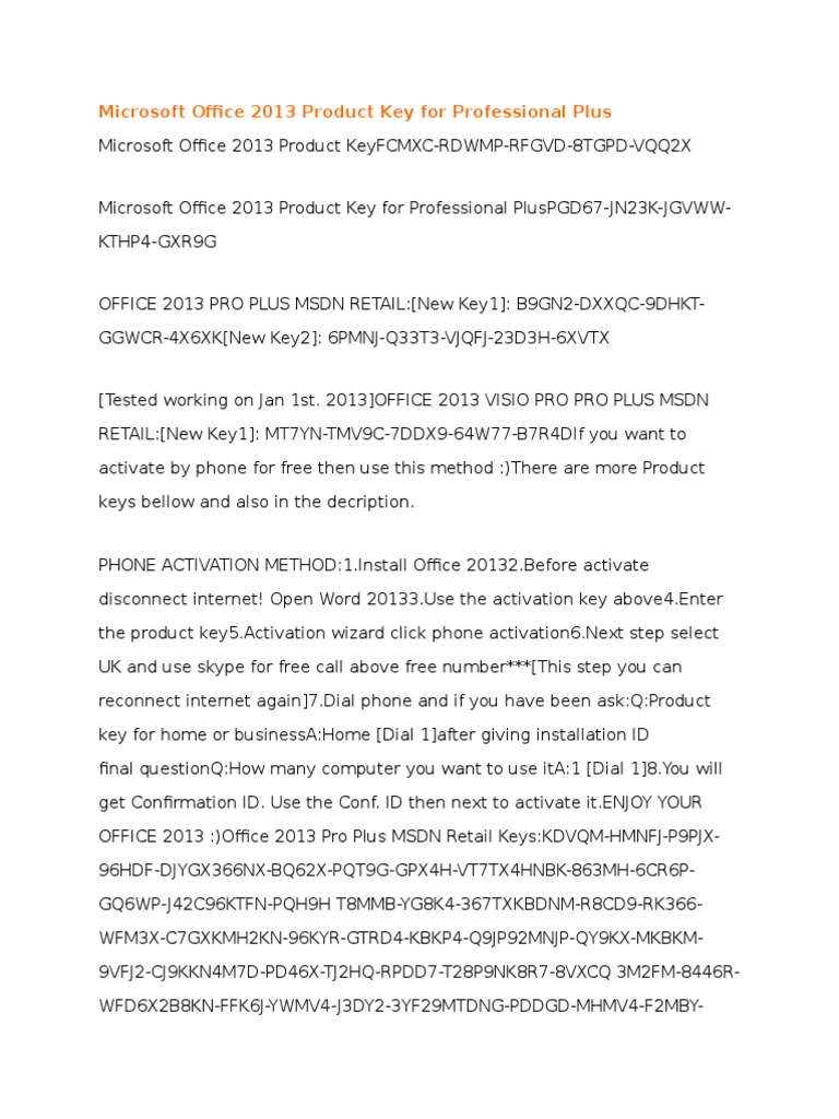 Microsoft Office 2013 Product Key For Professional Plus | Download Free ...
