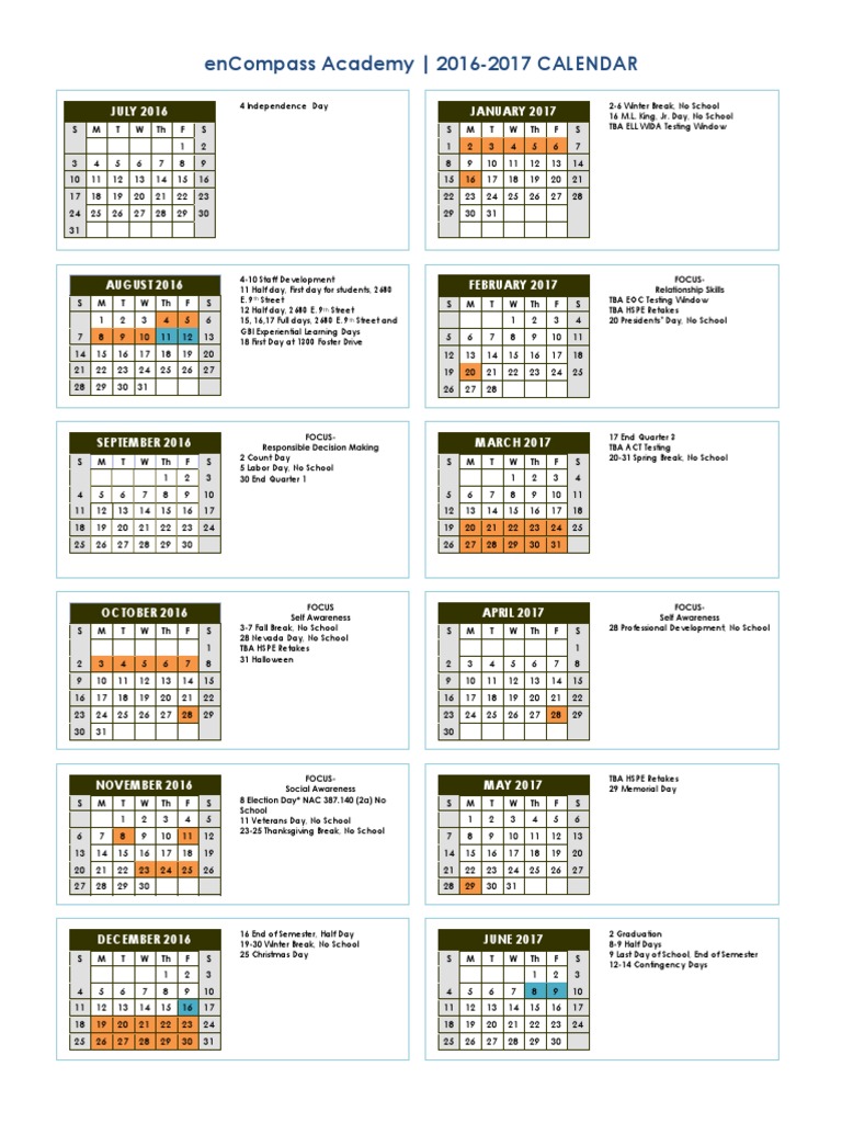 enCompass Academy 2016-2017 Calendar | PDF | Travel | Science & Mathematics