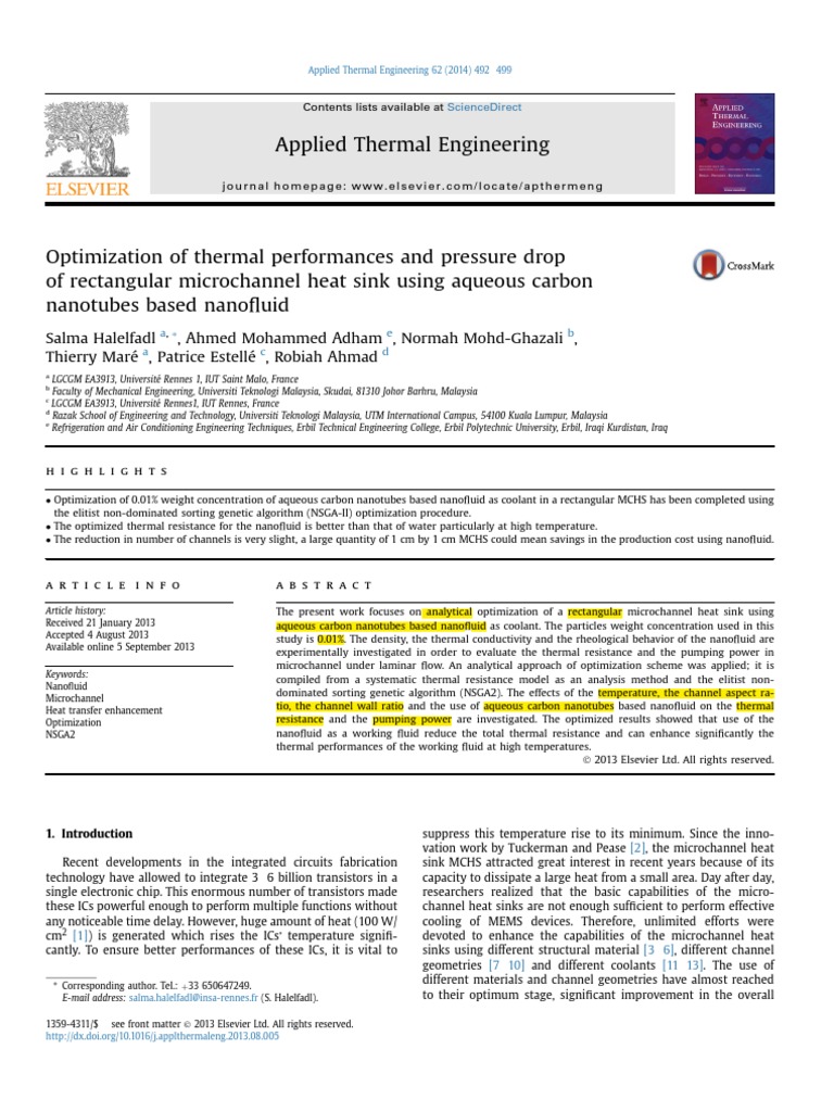 12 Optimization of Thermal Performances and Pressure Drop of Rectangular Microchannel Heat Sink ...