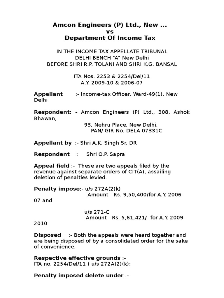Amcon Engineers (P) LTD., New ... Vs Department of Income Tax | PDF