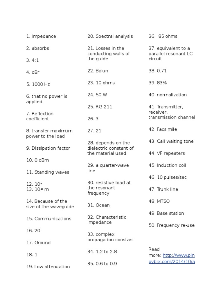 Transmission Line Key Answers | PDF | Transmission Line | Coaxial Cable