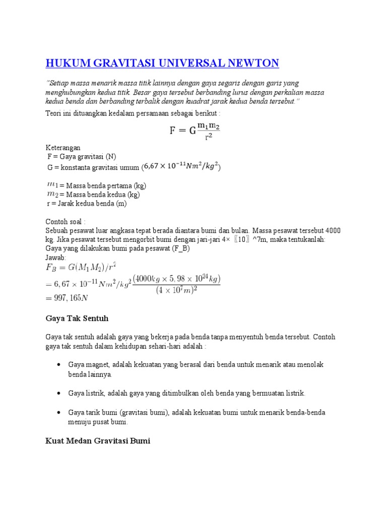 Hukum Gravitasi Universal Newton | PDF | Metode & Bahan Ajar | Sains ...