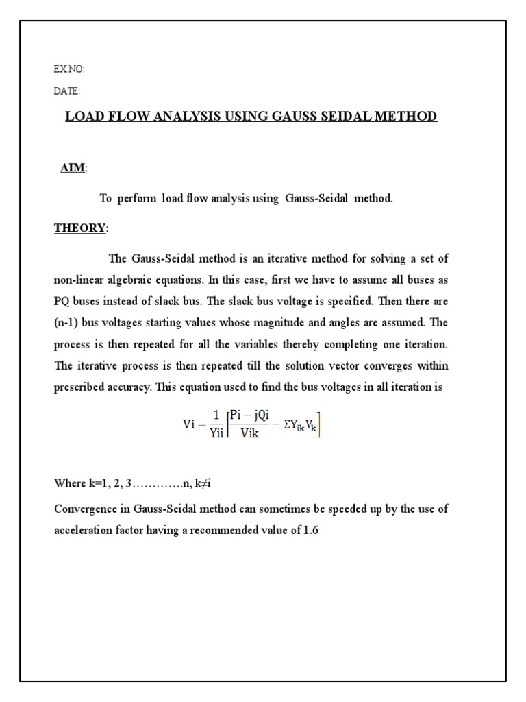 Load Flow Analysis Gauss Seidel Method Areas Of Computer Science Algorithms