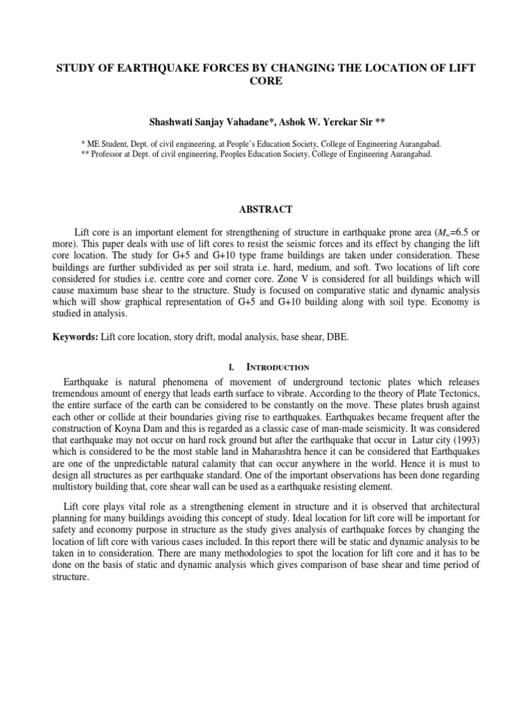 Study of Earthquake Forces by Changing The Location of Lift Core | PDF ...