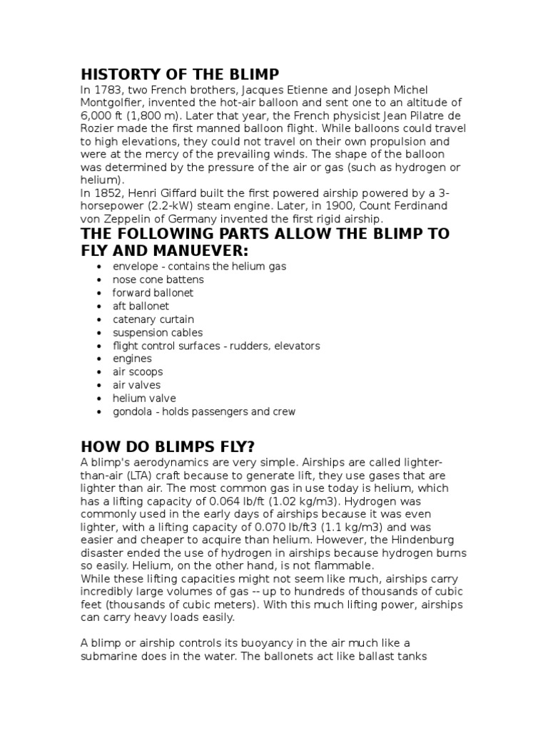 Historty of The Blimp | PDF | Airship | Aerostats