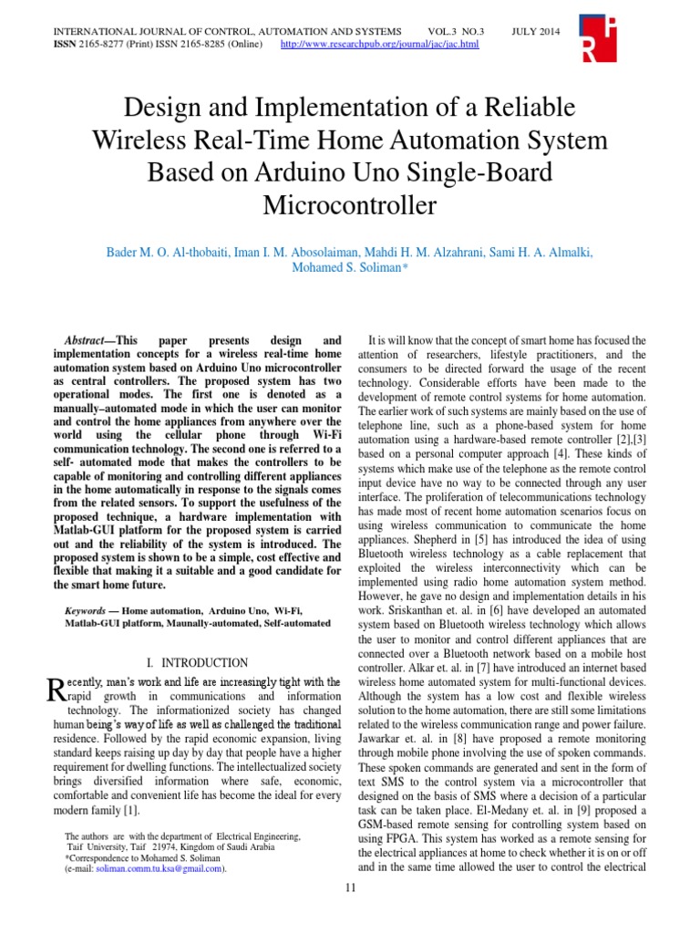 Design and Implementation of A Reliable Wireless Real-Time Home Automation System Based On ...