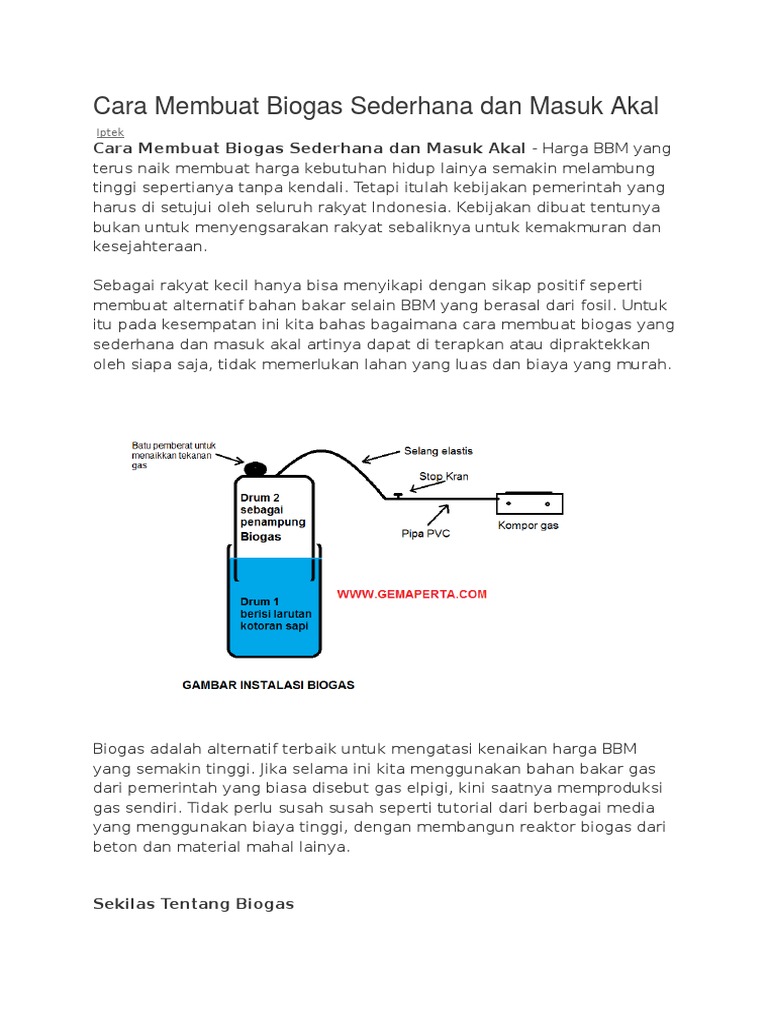 Cara Membuat Biogas Sederhana Dan Masuk Akal | PDF