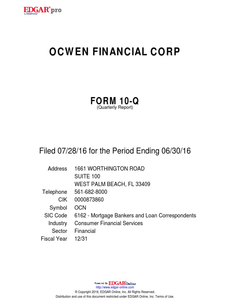 Ocwen 10-Q | PDF | Securitization | Going Concern