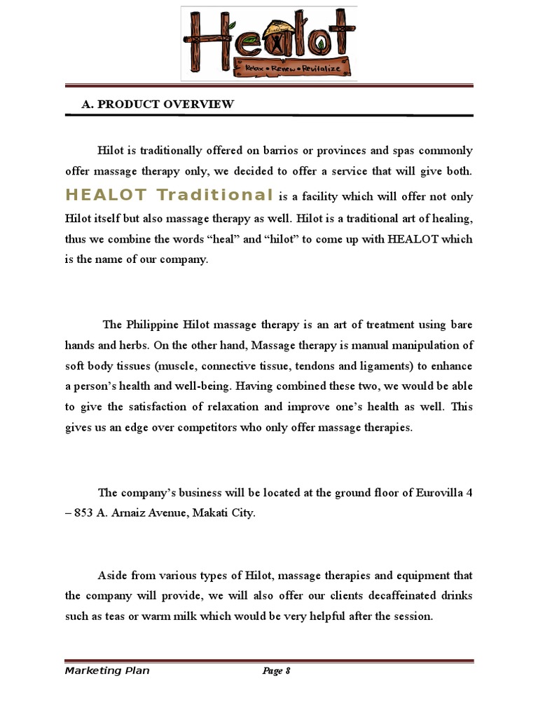 Marketing Plan Feasibility Example | PDF | Massage | Promotion (Marketing)