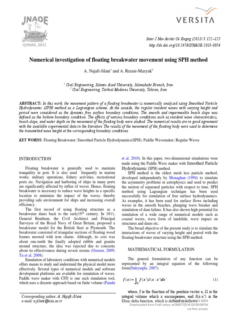 Numerical Investigation of Floating Breakwater Movement Using Smoothed Particle Hydrodynamics ...