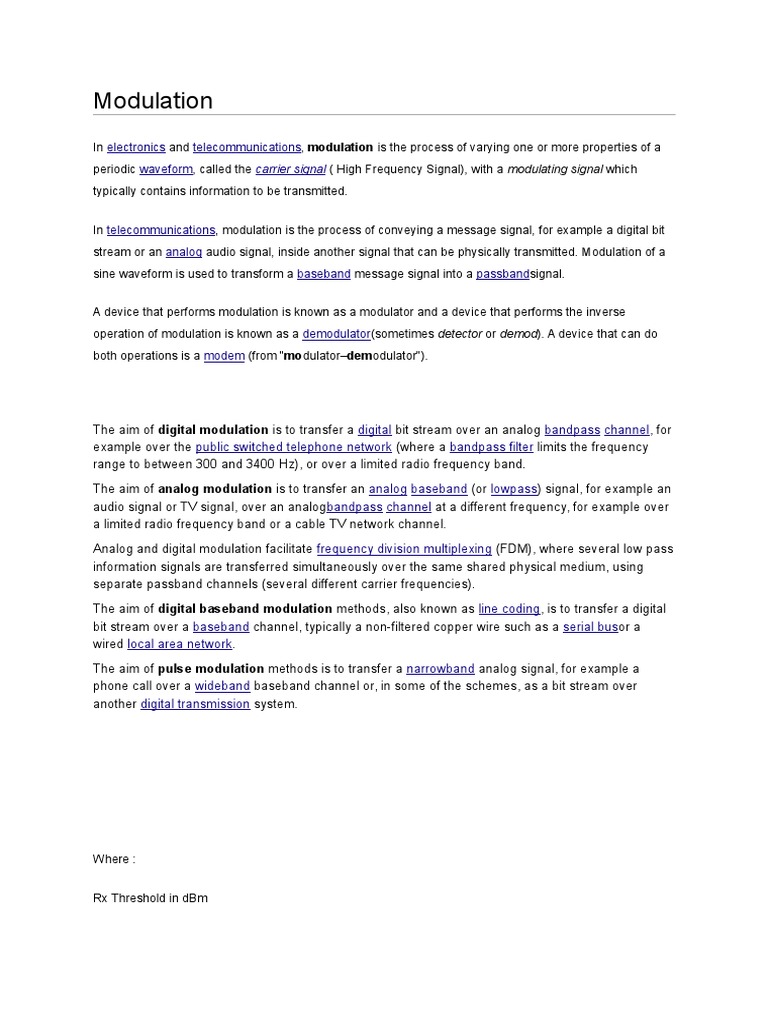 Modulation: Electronics Telecommunications Waveform | Download Free PDF | Modulation | Physical ...
