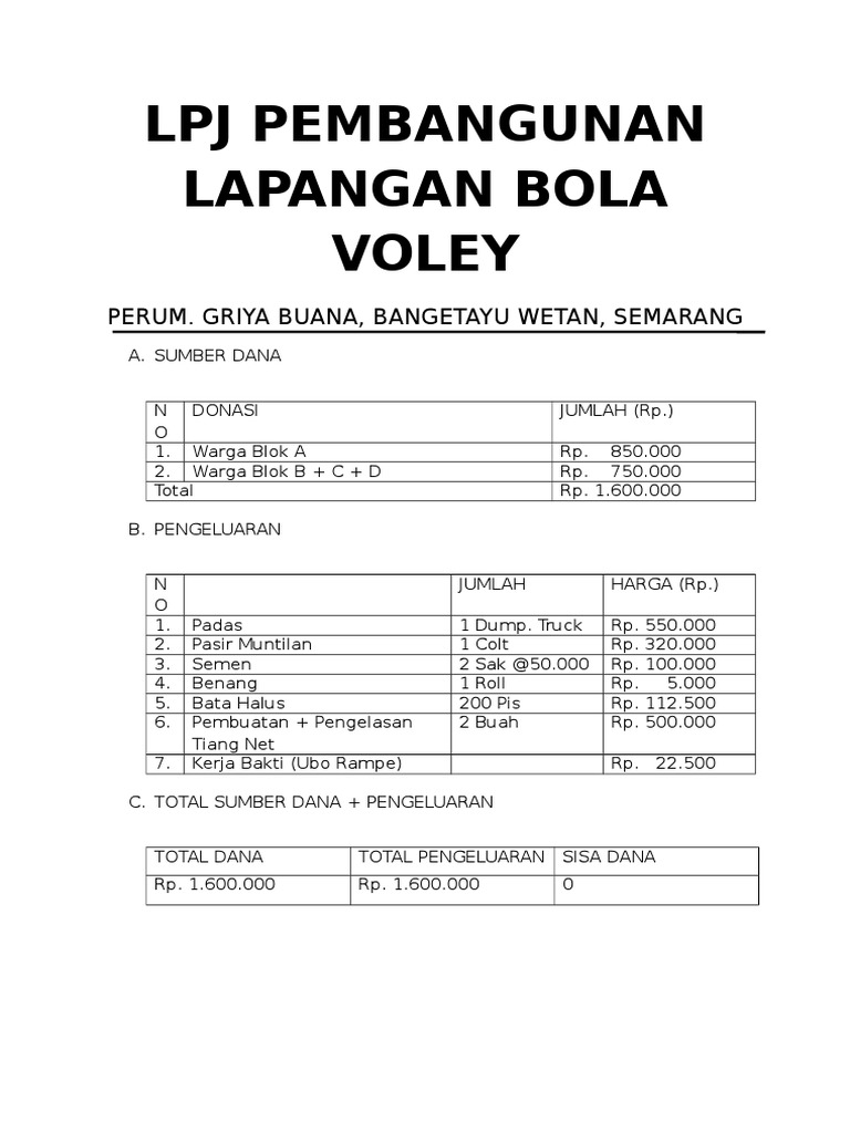 LPJ Pembangunan Lapangan Bola Voley | PDF