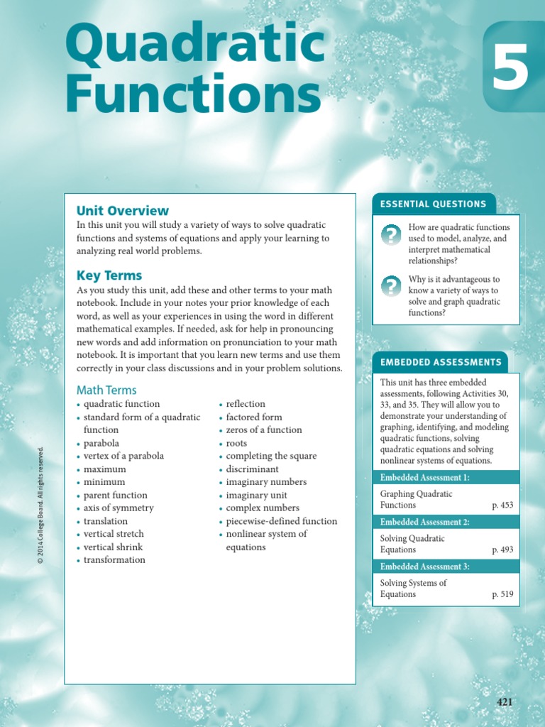 CH 5 - Quadratic Functions (Student) | Download Free PDF | Quadratic ...