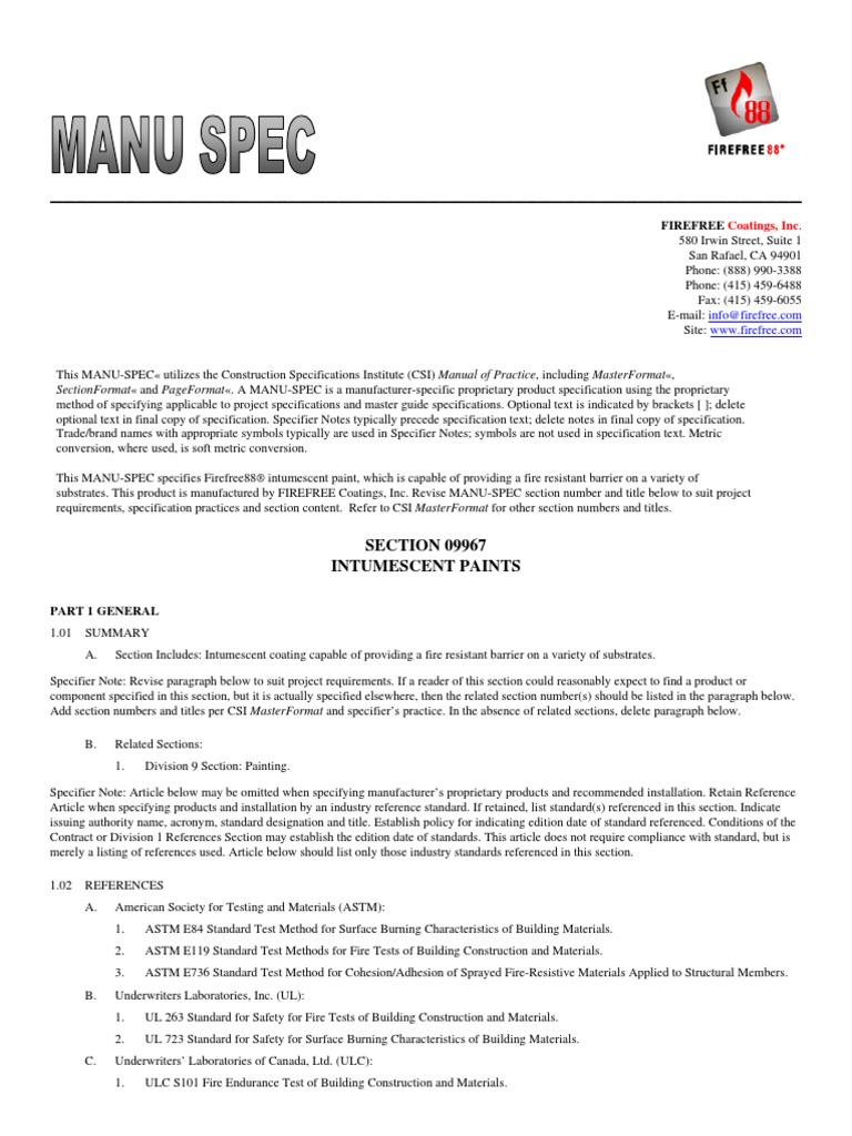 Fire-Specifications For Fire Free Coatings-Manu Spec FF88 | PDF ...