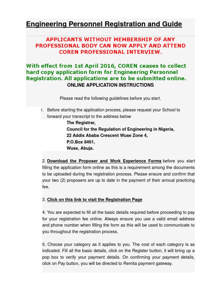 COREN Registration and Guide | PDF | Email | Cyberspace