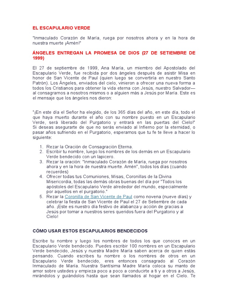 El Escapulario Verde | PDF | Purgatorio | Oración