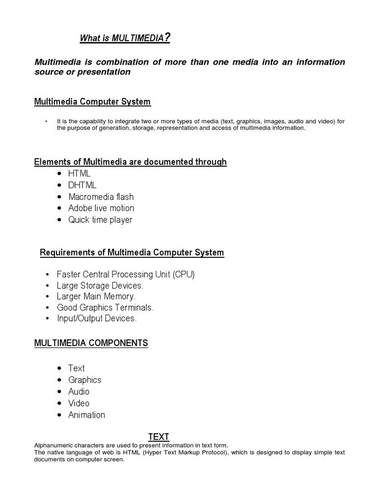 Introduction To Multimedia Notes | PDF | Computer Graphics | Analogue ...